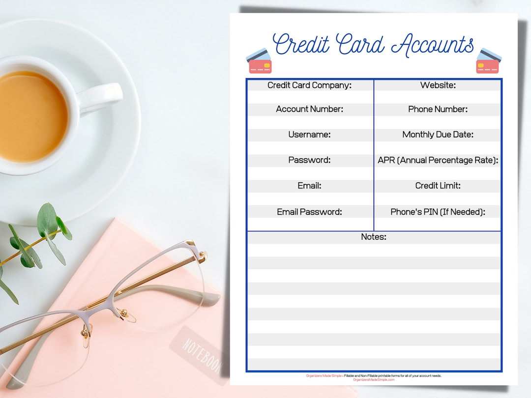 Credit Card Organizer - Printable Form to Keep Your Credit Card ...