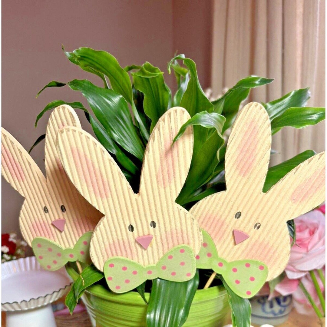 NEW Easter Bunny Rabbit Picks Holiday Party Supply Wooden Bunny Head ...