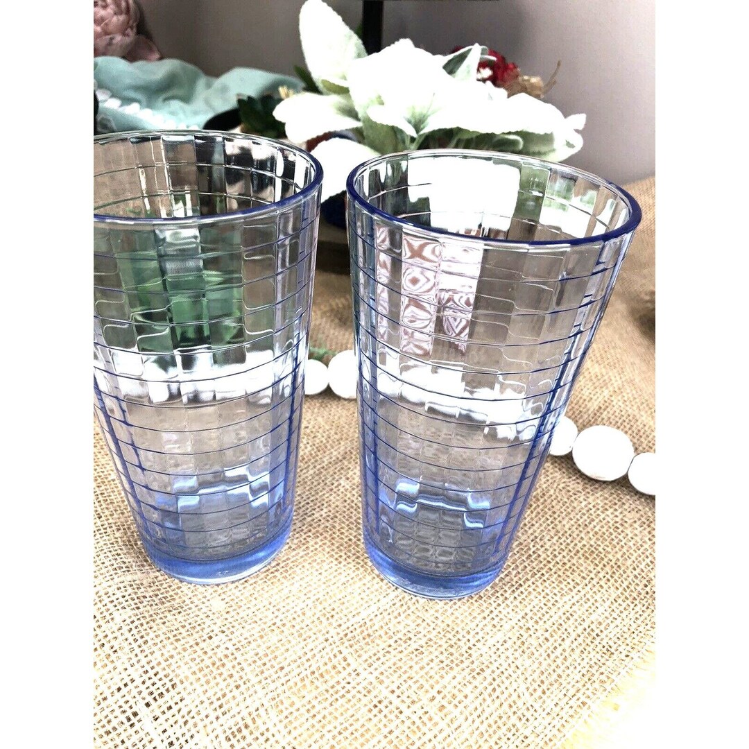 Set of 2 Pasabahce Blue Optic Block 16oz Glass Tumblers - Etsy