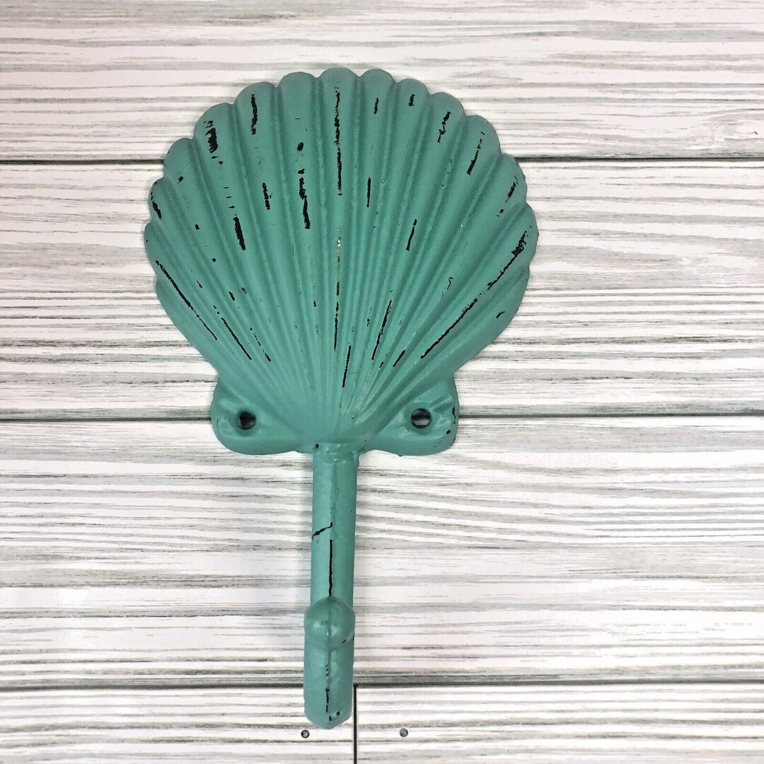 Beach Seashell Wall Hook Towel Cast Iron Turquoise - Etsy