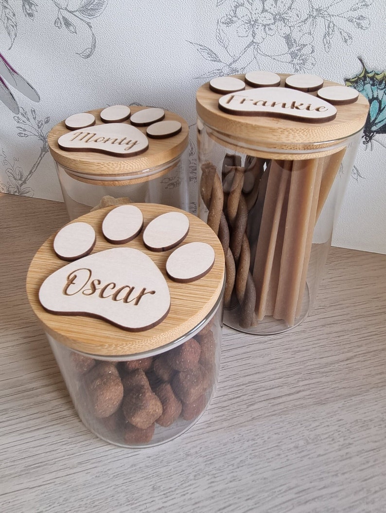 Personalized Pet Treat Jar: Eco-friendly Glass Storage With Wooden Lid ...