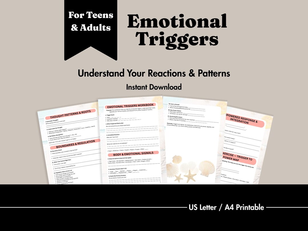 Emotional Triggers Worksheet PDF | Self Awareness Workbook | Therapy ...