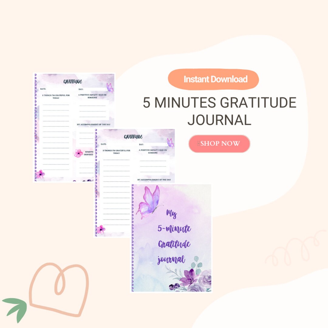 5-minute Gratitude Journal Worksheet, Self-care Printable (digital ...
