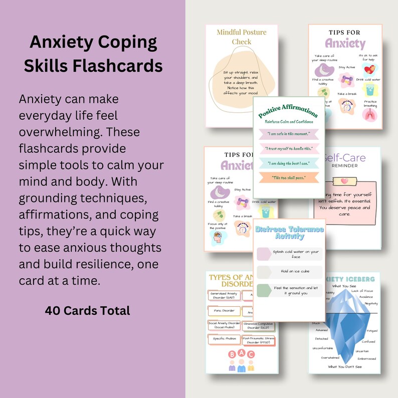 Anxiety Therapy Flashcards Coping Skills for Anxiety Pyscology Tools ...