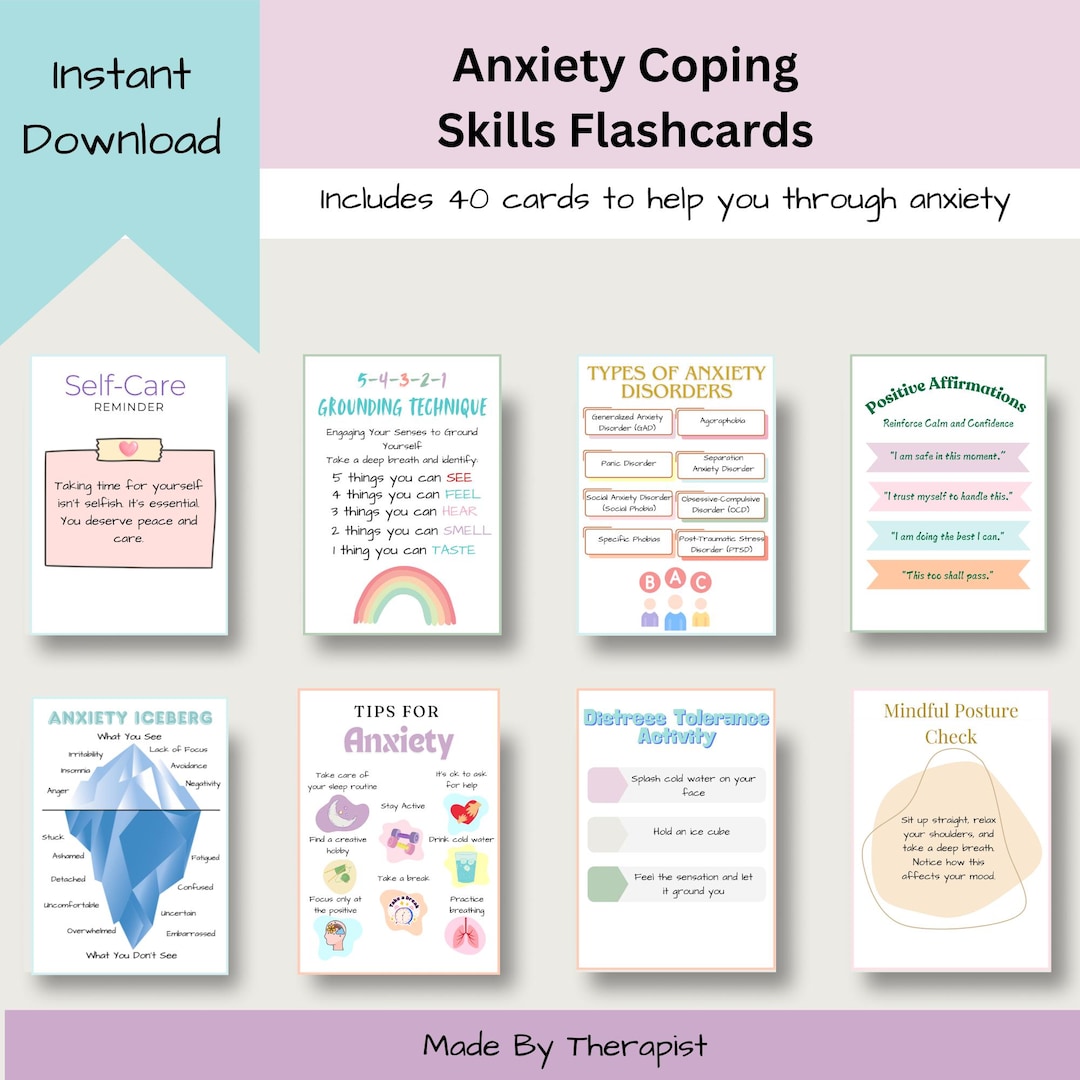 Anxiety Therapy Flashcards Coping Skills for Anxiety Pyscology Tools ...