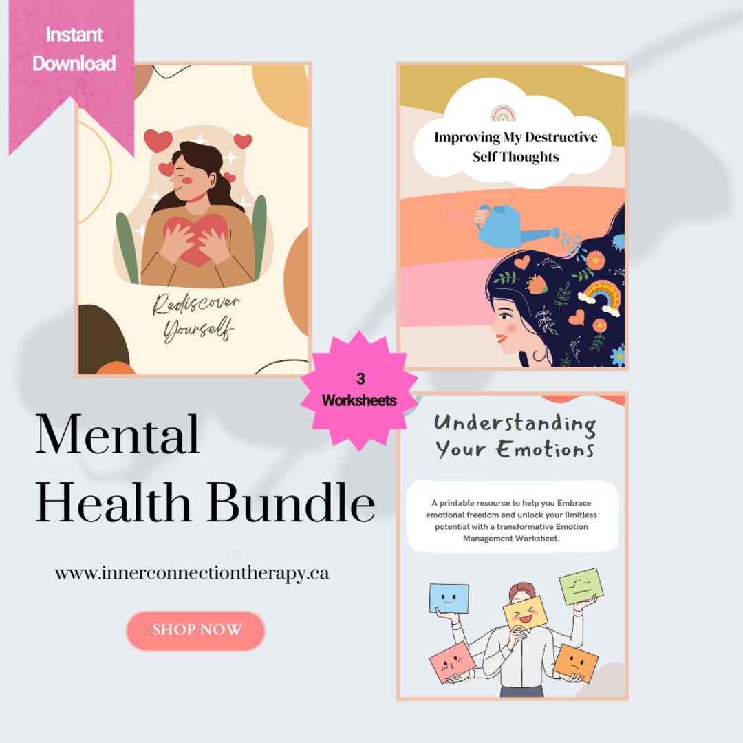 Therapy Worksheet Bundle, Psychology Resources, Inner Critic, Boundaries, Trauma, Acceptance ...