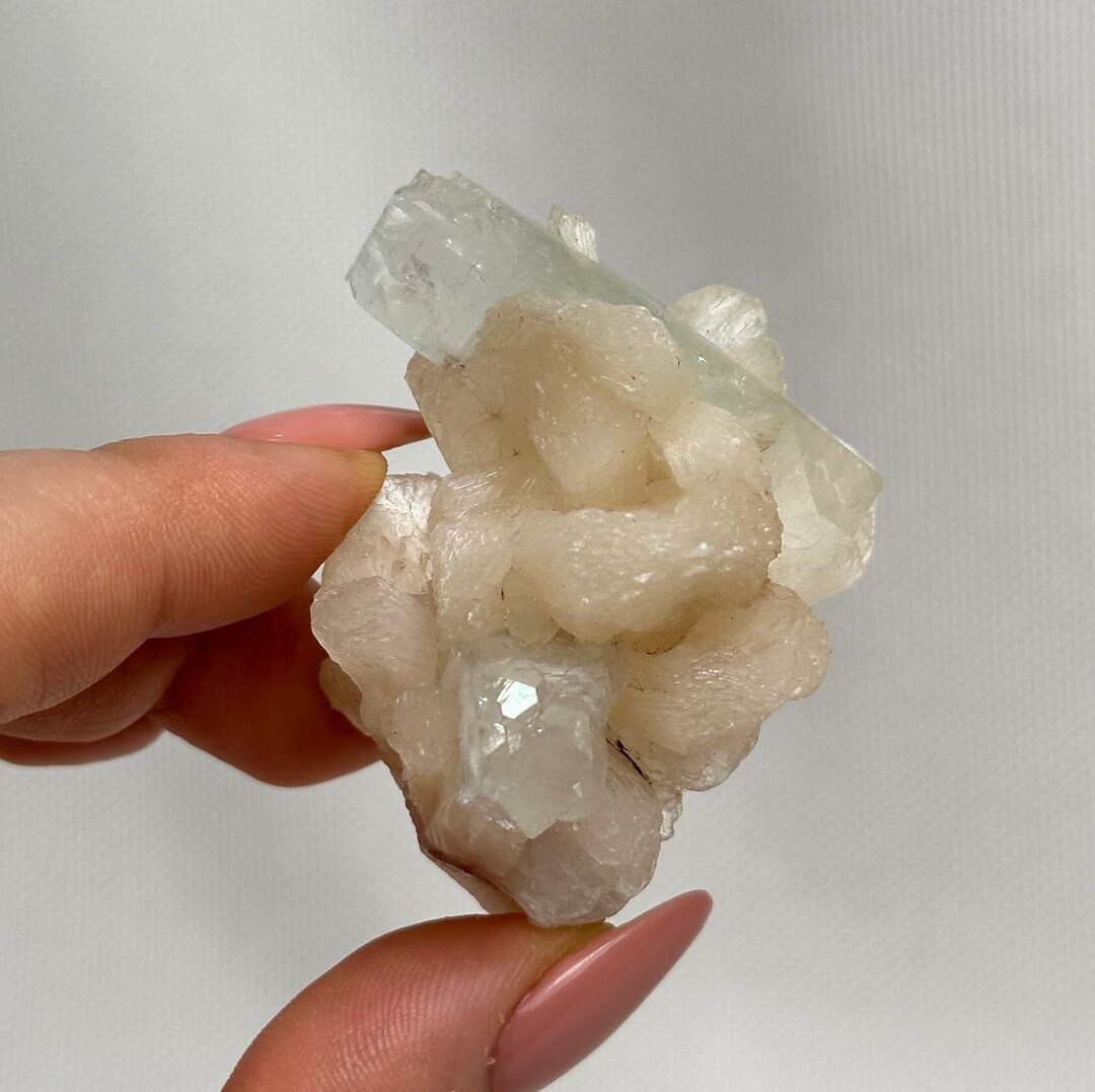 Minty Green Cubic Apophyllite and Peach Stilbite Cluster, Super Grade ...