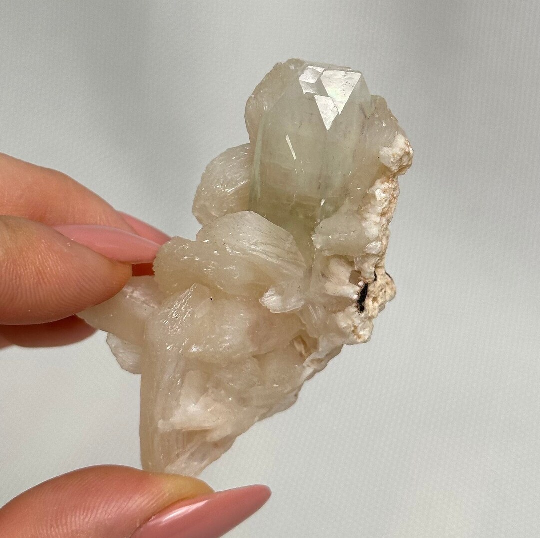 Minty Green Cubic Apophyllite and Peach Stilbite Cluster, Super Grade ...