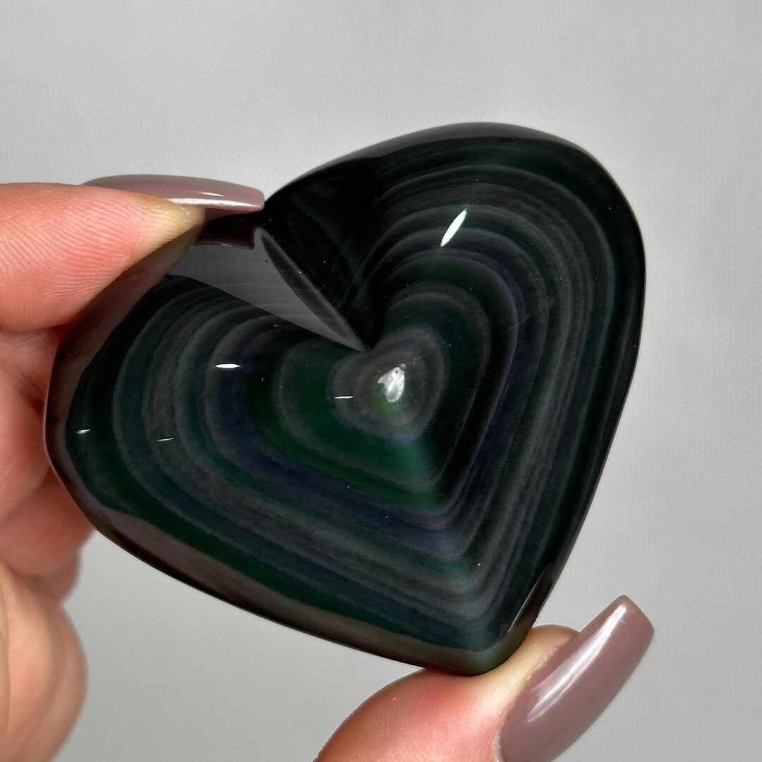 Natural Rainbow Obsidian Heart Carving, Heaven’s Eye Obsidian Crystal ...