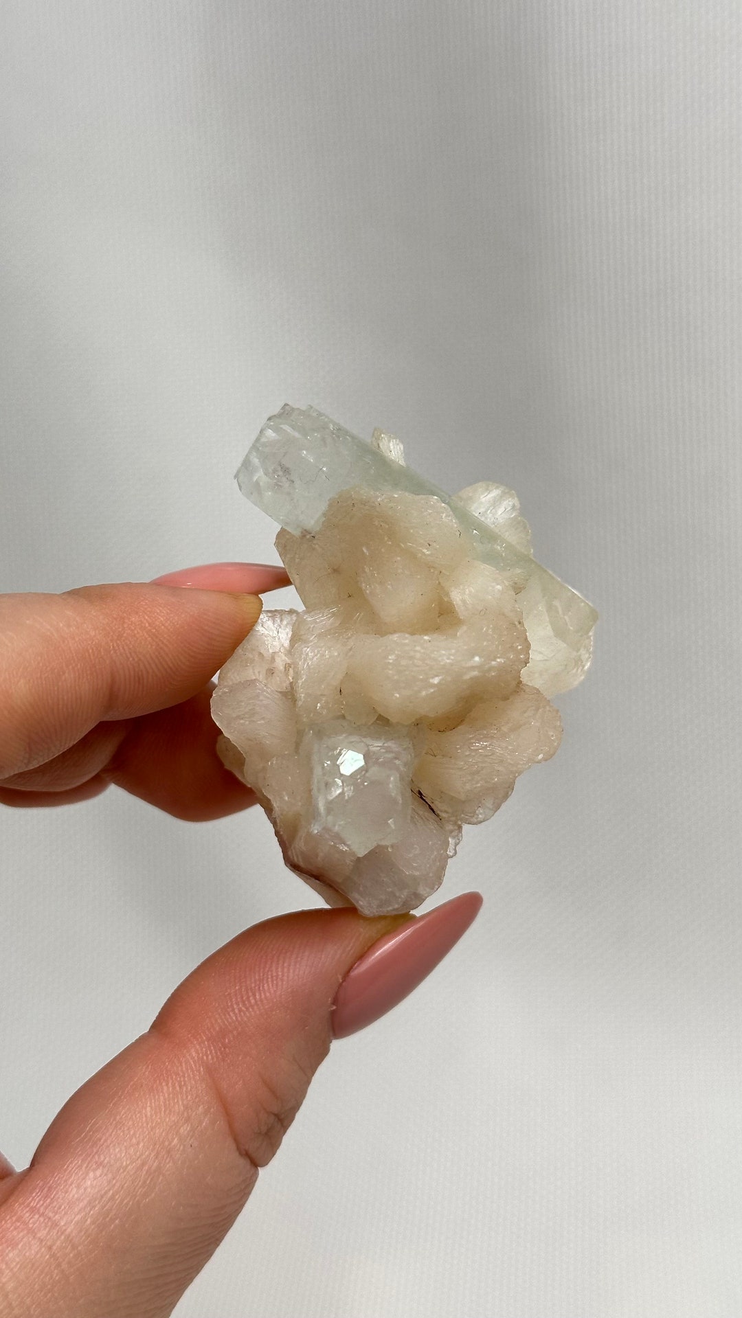 Minty Green Cubic Apophyllite and Peach Stilbite Cluster, Super Grade ...