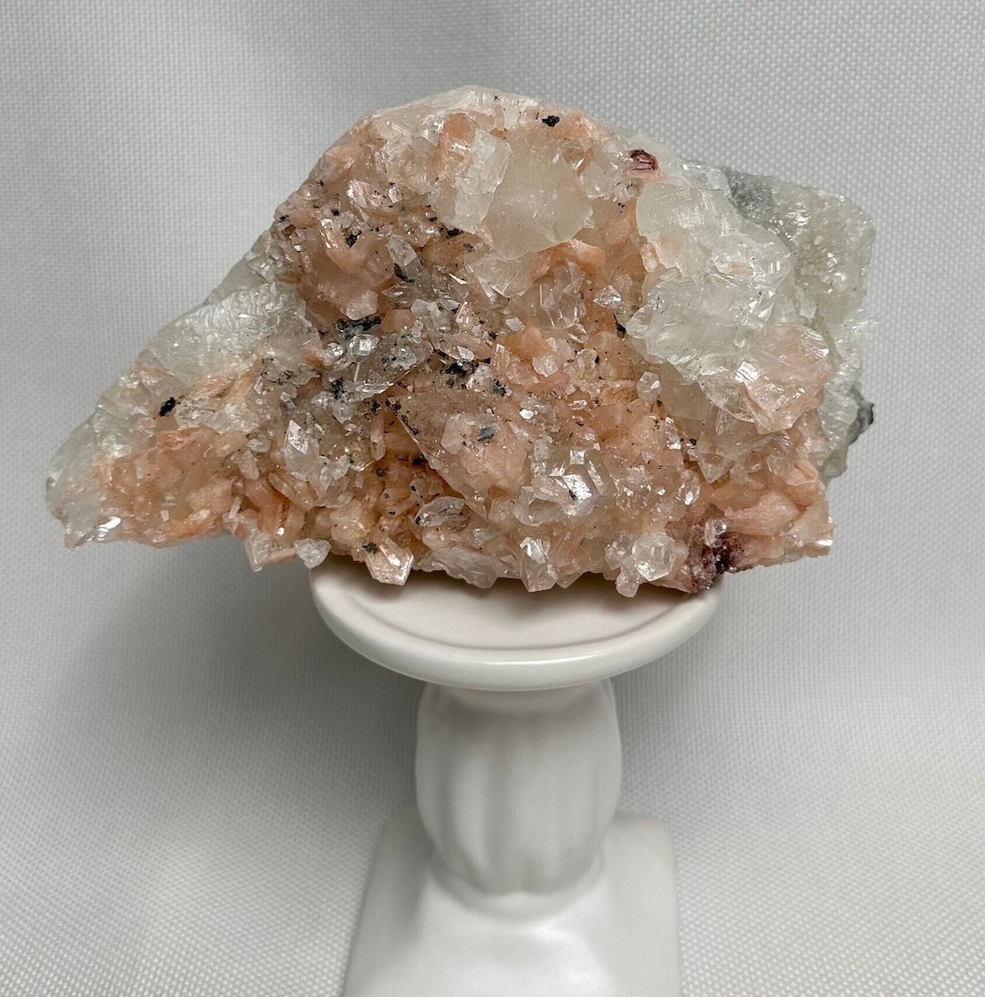 Rare Apophyllite and Stilbite on Peach Chalcedony Coated With Druzy ...