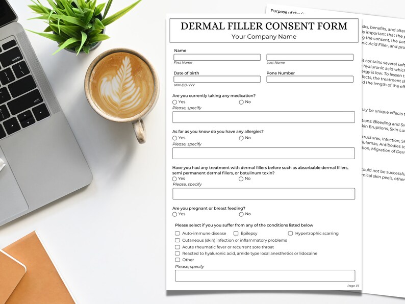 Dermal Filler Consent Form Esthetician Printable Forms - Etsy
