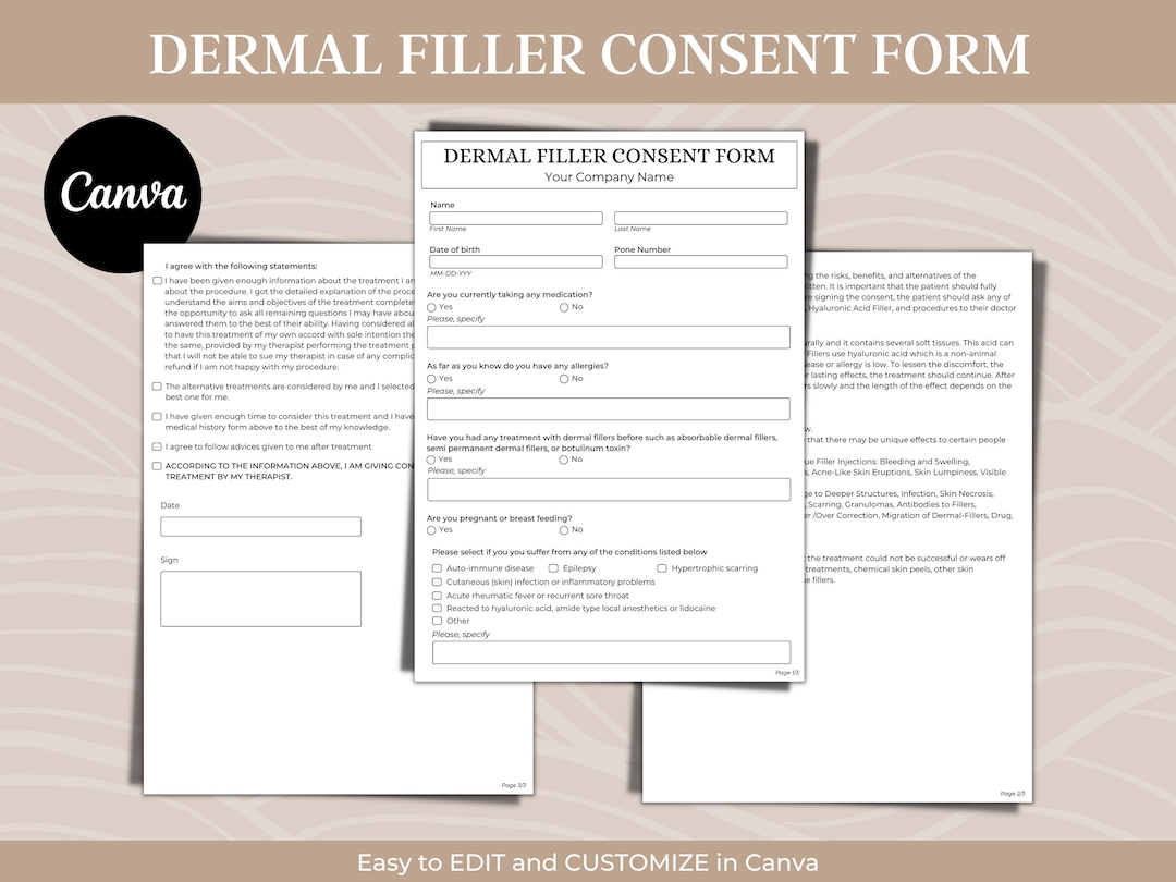 Dermal Filler Consent Form Esthetician Printable Forms - Etsy