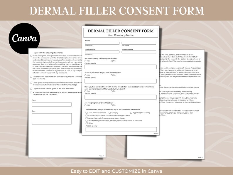 Dermal Filler Consent Form Esthetician Printable Forms - Etsy