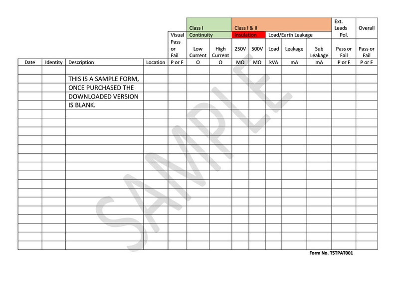 PAT Testing Results Record Form - Etsy