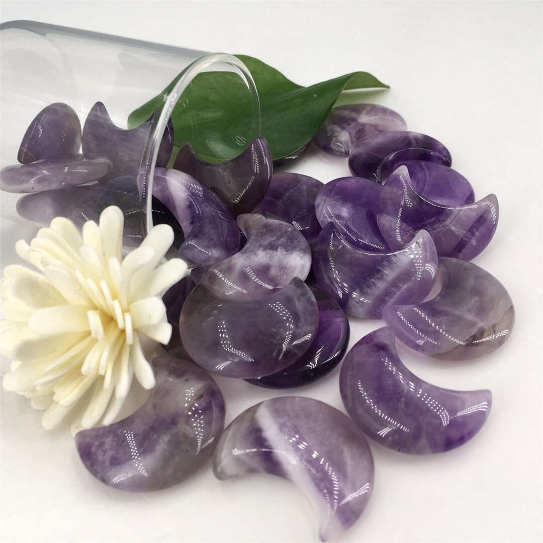 10PC Natural Dreamy Amethyst moon,Crystal carving,Reiki healing,Quartz ...
