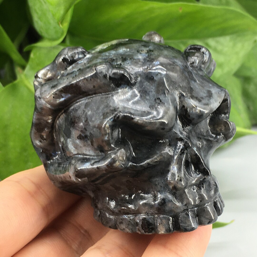 1PC Natural Spectrolite Skull,crystal Carving,quartz Crystal Skull,home ...