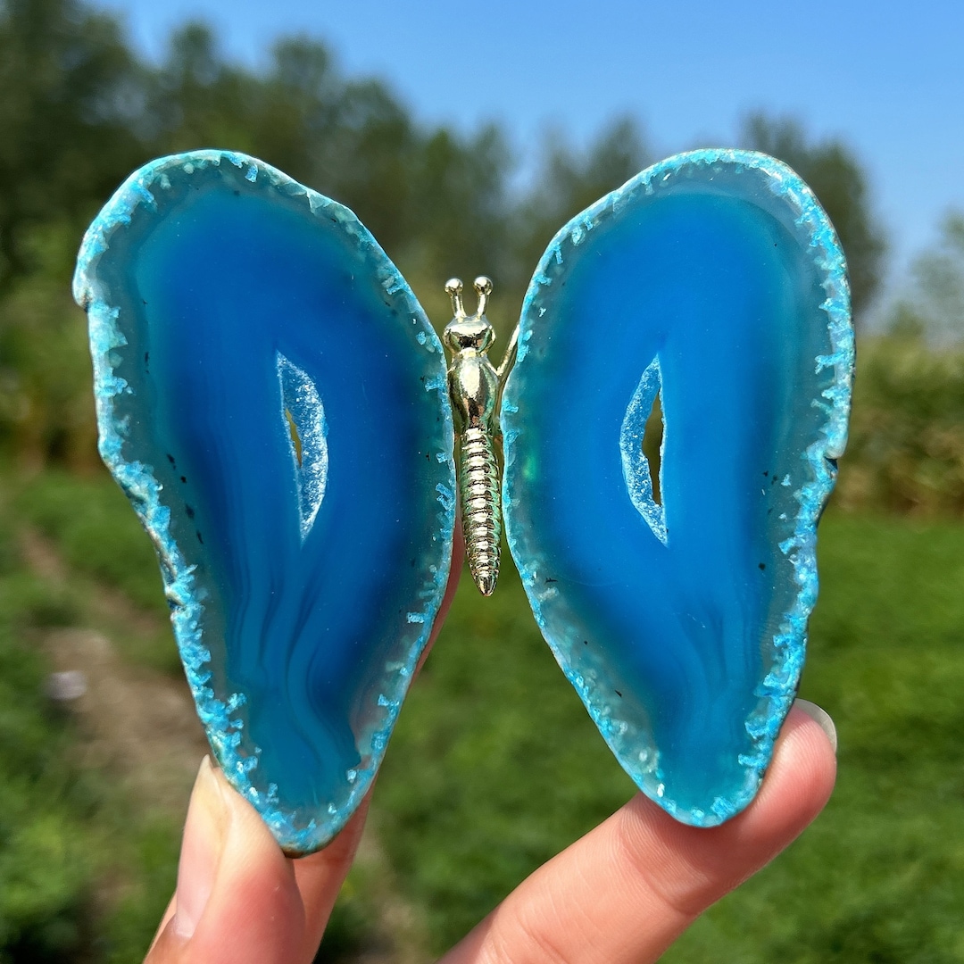 Natural Blue Agate Slice Butterfly,quartz Crystal Butterfly,crystal ...