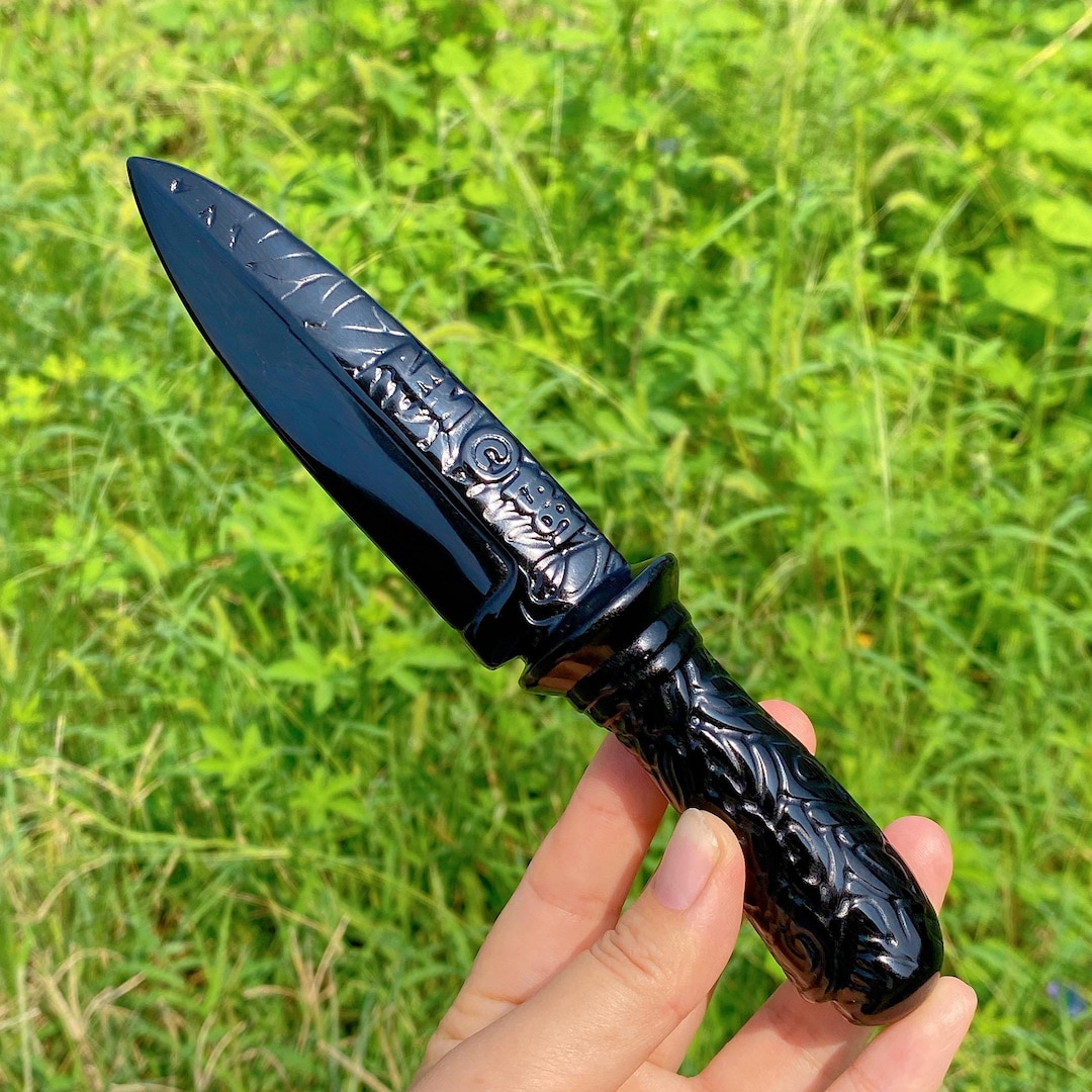 7.8 Natural Hand Carved Obsidian Knife,quartz Crystal Knife,crystal Carving,quartz Crystal ...