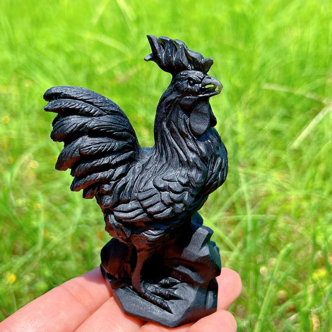 Natural Obsidian Rooster,crystal Carving,lifelike Chicken,reiki Healing ...
