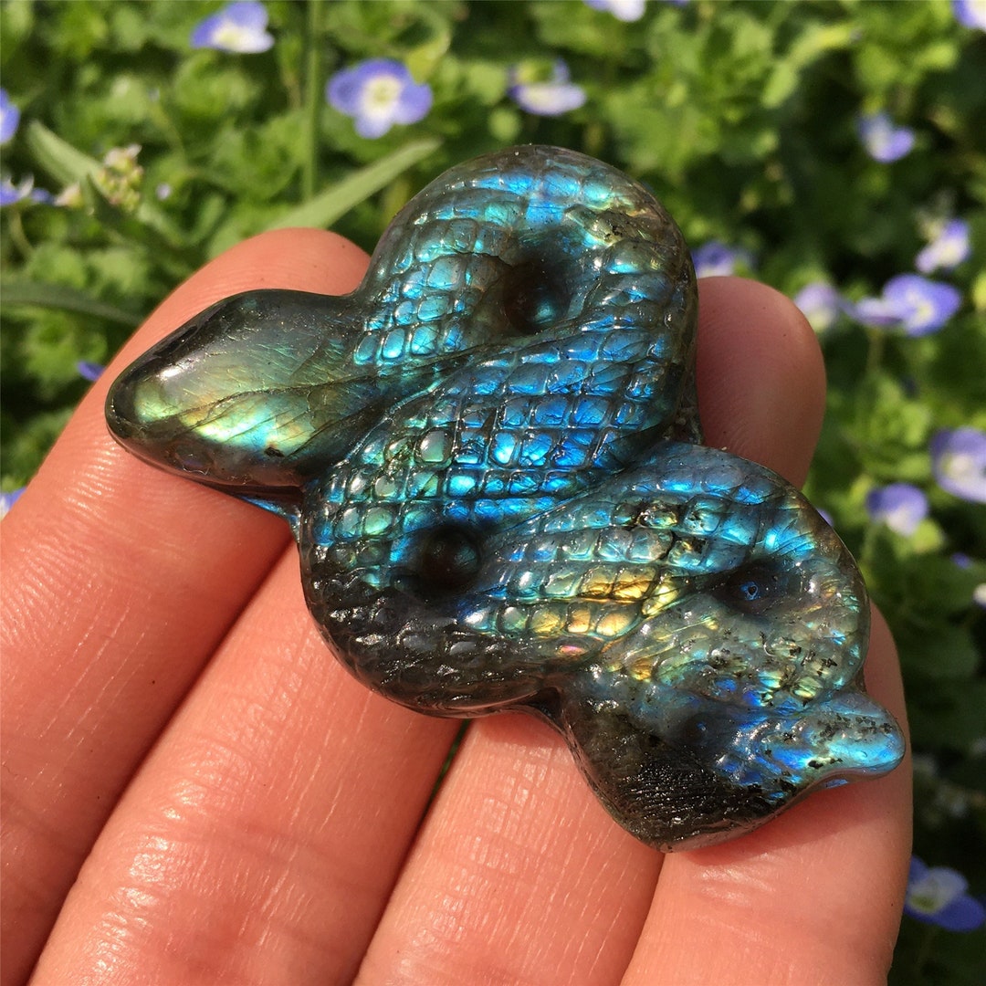 1PC Natural Labradorite Snake,crystal Carving,reiki Healing,quartz ...