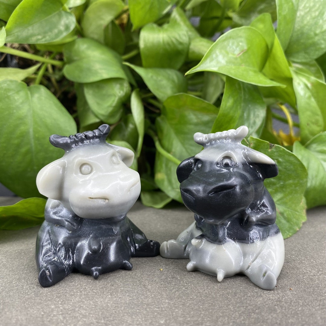 1pc Natural Tai Ji Jasper Cow,crystal Cow,crystal Carving,hand Made ...