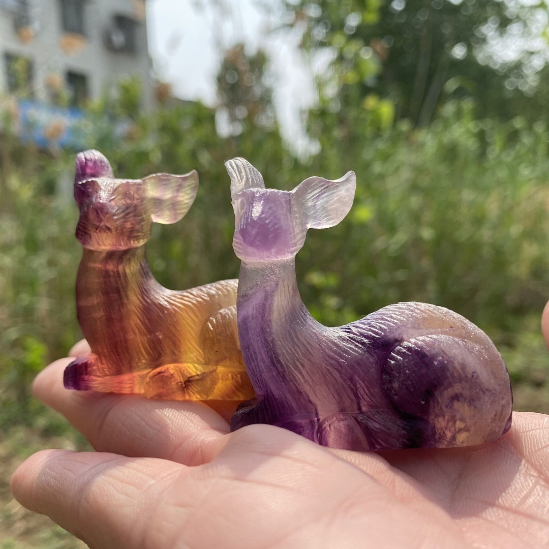 2 Natural Rainbow Fluorite Deer,quartz Crystal Deer,crystal Healing ...