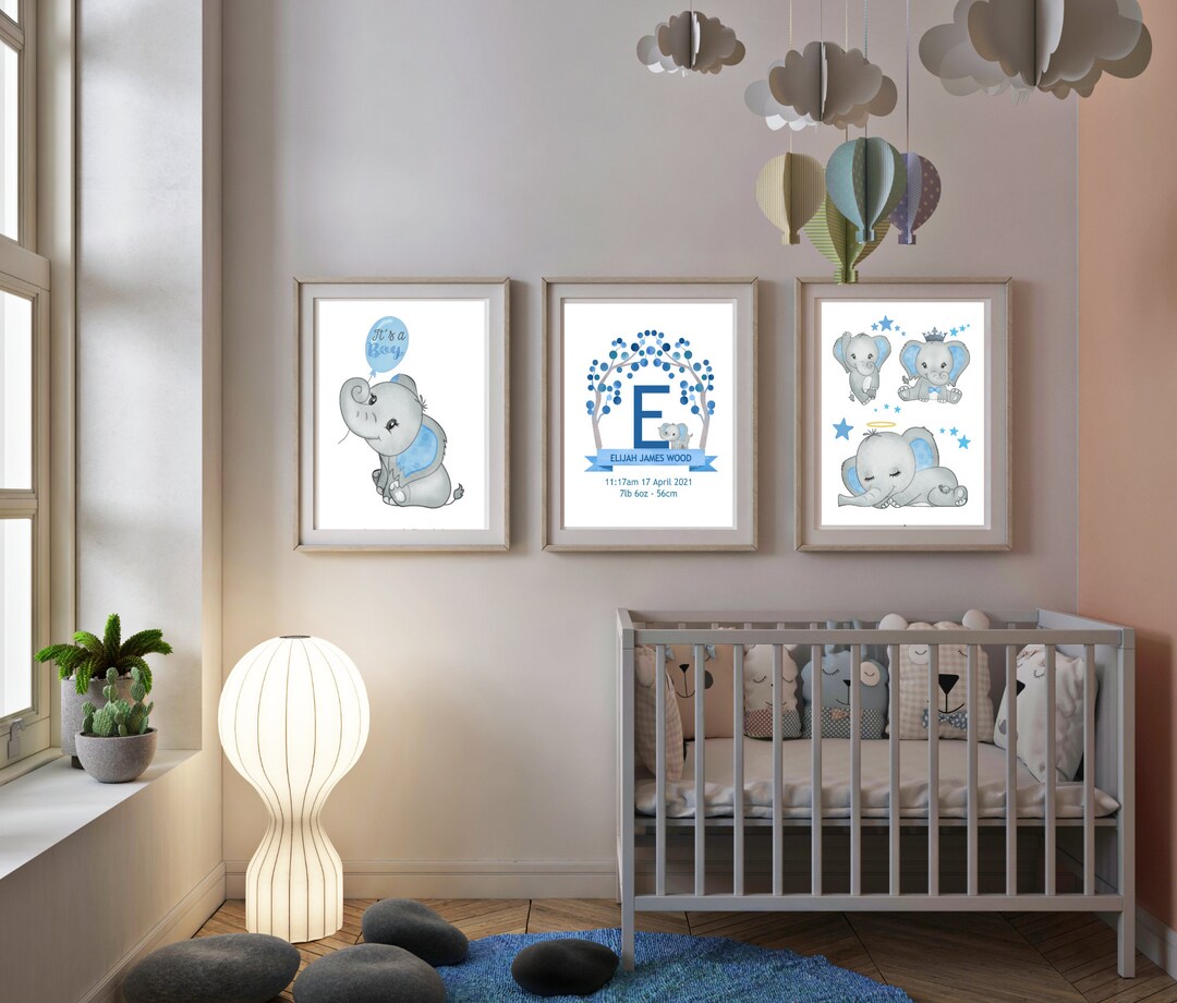 Printable Blue Elephant Baby Boy Print | Watercolor Nursery Art | Baby ...
