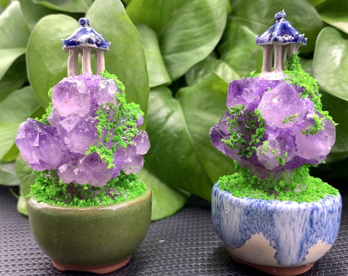 Natural Amethyst Cluster Castle Bonsai,crystal Bonsai,hand Carved,reiki ...