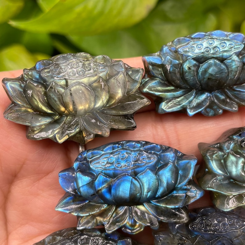 Natural Labradorite Lotus,hand Carved,quartz Lotus,reiki Healing,home ...