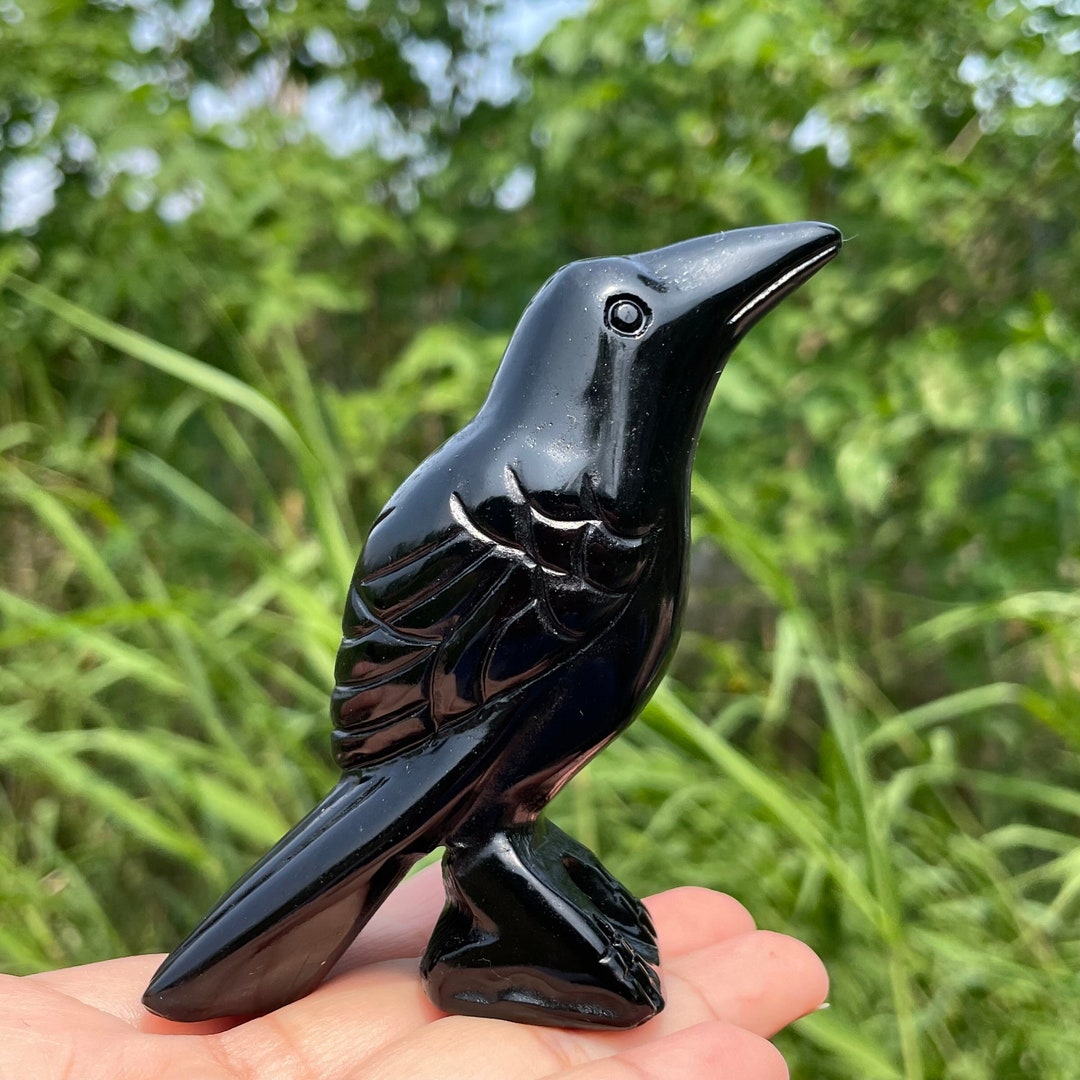 Natural Obsidian Crow,hand Carved,bird Carved,crystal Healing,crystal ...