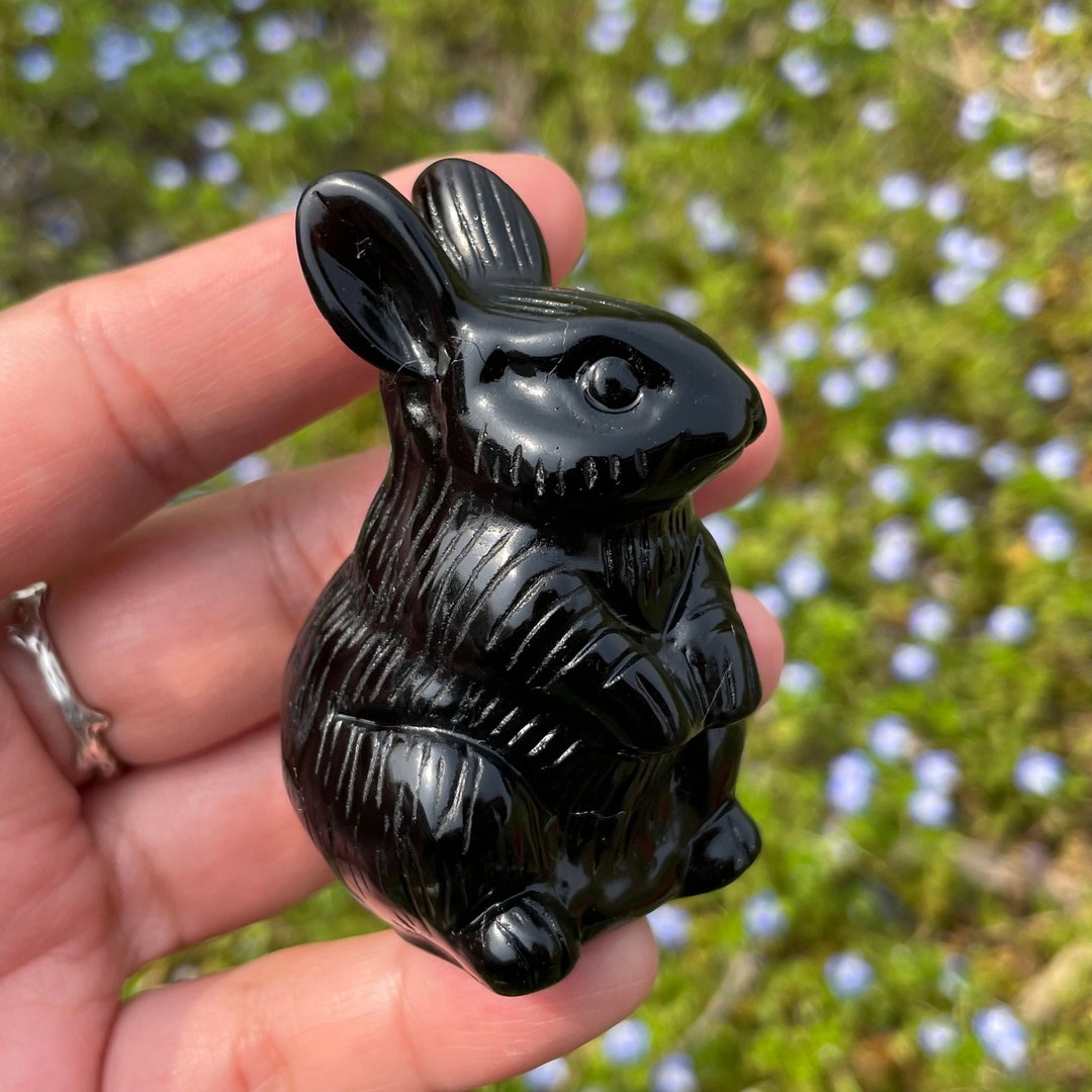 Natural Obsidian Rabbit,bunny,polishing,hand Carved,crystal Healing ...