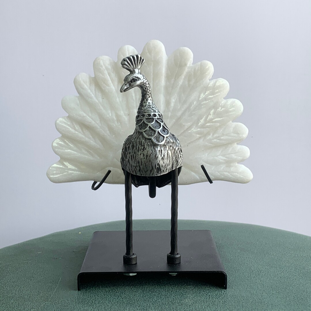 1PC Natural White Jade Peacock Wingsblack Stents,wings of Angel,mineral ...