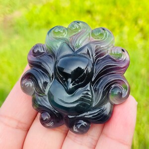 1pc Natural Fluorite Nine-tailed Fox,crystal Fox,hand Carved,home ...