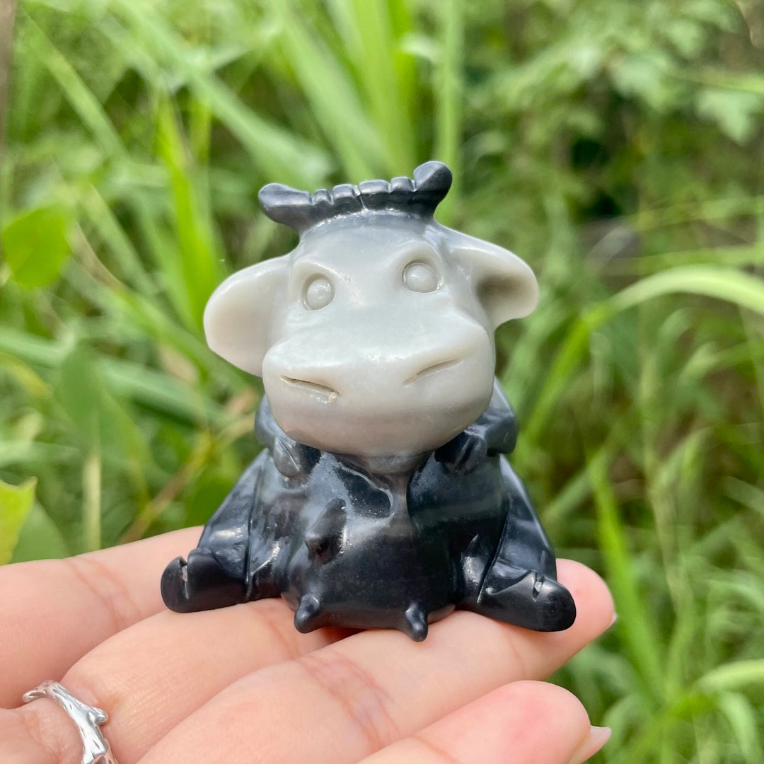 Natural Hand Carved Tai Chi Stone Cow,crystal Heal,crystal Animal,home ...