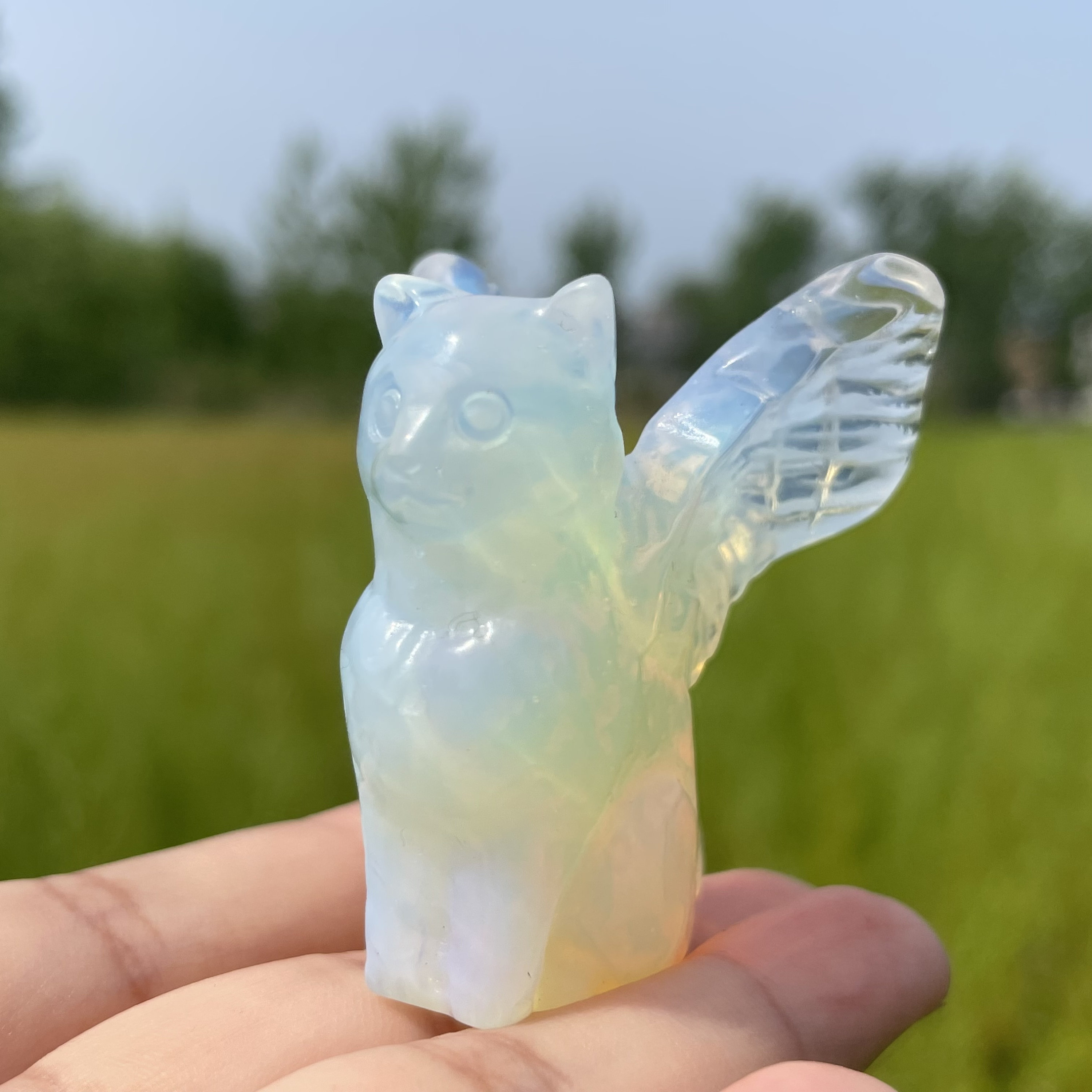 Opalite Cat Angelflying Cathand Carvedhome - Etsy