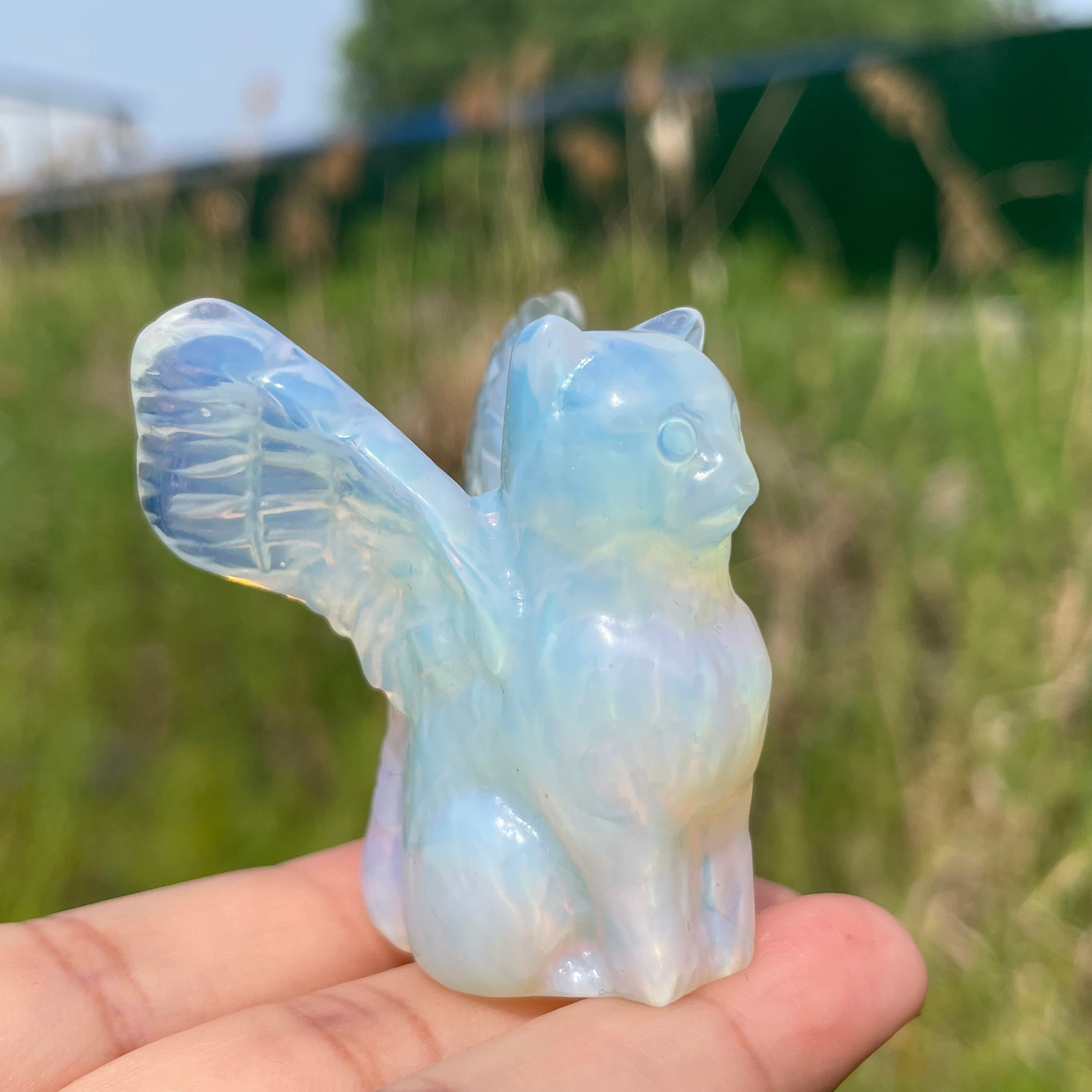 Opalite Cat Angelflying Cathand Carvedhome - Etsy