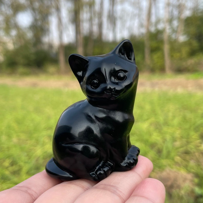 Natural Obsidian Cat,crystal Carving Cat,hand Carved,home Decoration ...