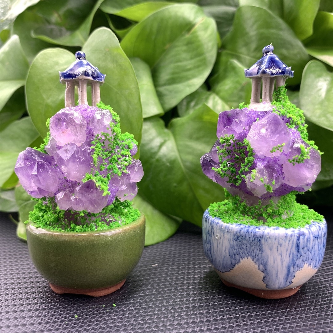Natural Amethyst Cluster Castle Bonsai,crystal Bonsai,hand Carved,reiki ...