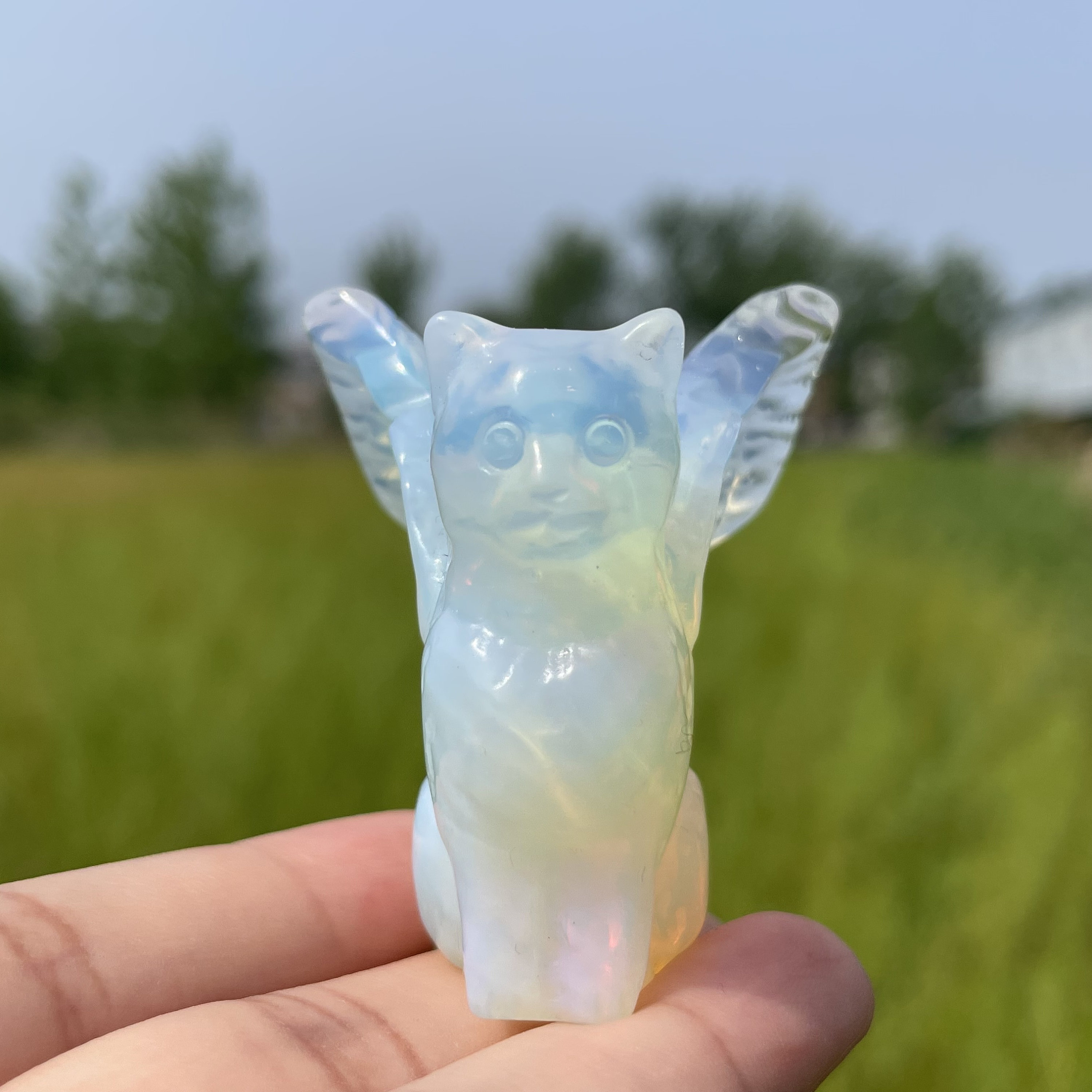Opalite Cat Angelflying Cathand Carvedhome - Etsy