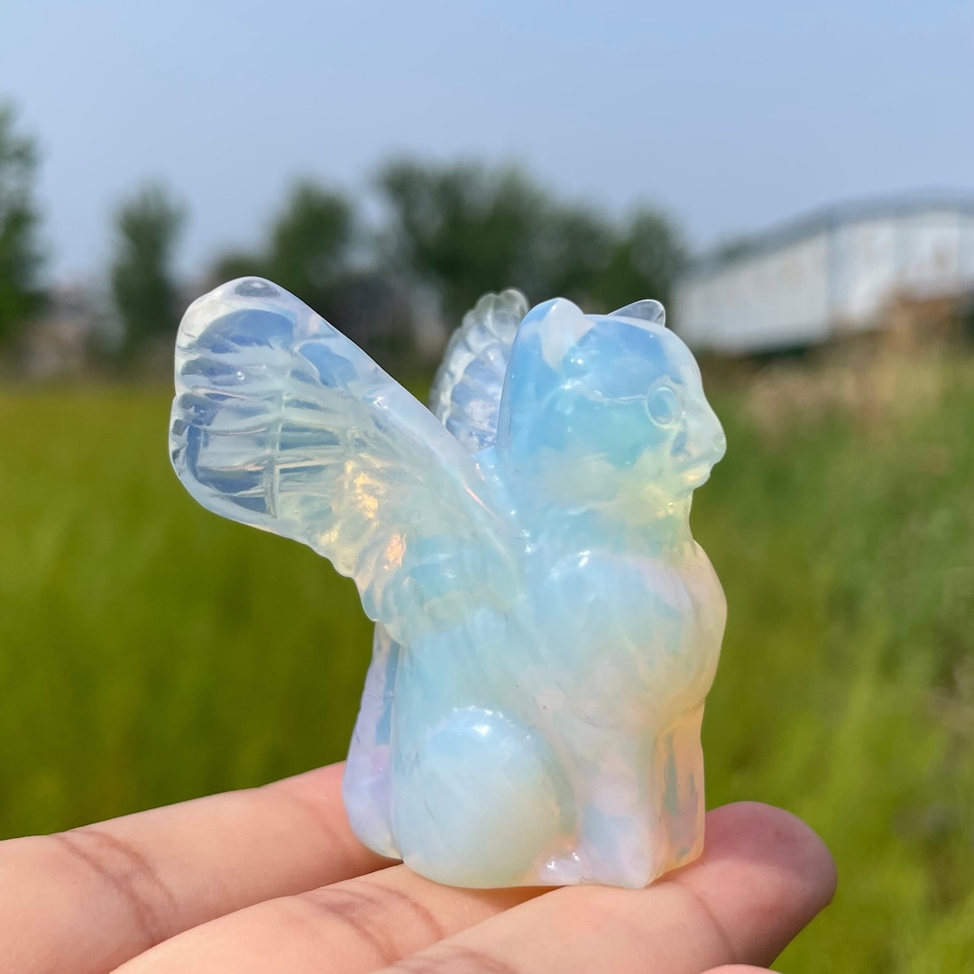 Opalite Cat Angel,flying Cat,hand Carved,home Decoration,crystal ...