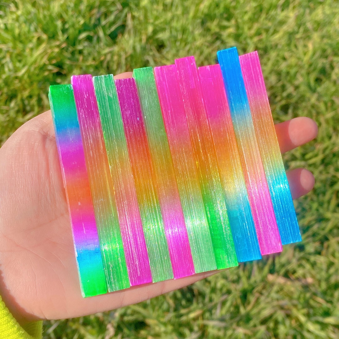 4“ Titanium Rainbow Aura Selenite Rough Stick,selenite Block,home ...
