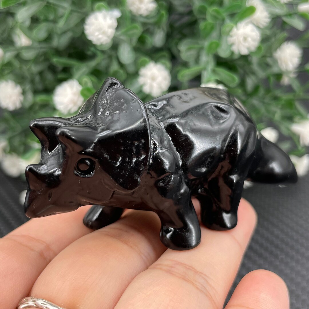 Natural Obsidian Triceratops,quartz Crystal Dinosaur,carve Crystal,hand ...