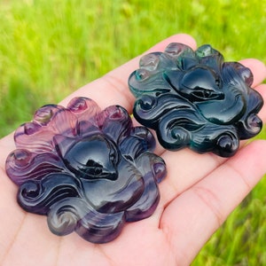 1pc Natural Fluorite Nine-tailed Fox,crystal Fox,hand Carved,home ...