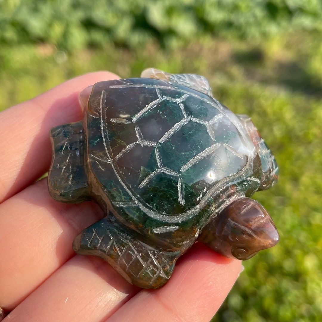 2" Natural Moss Agate Sea Turtle,quartz Crystal Sea Turtle,hand Carved ...