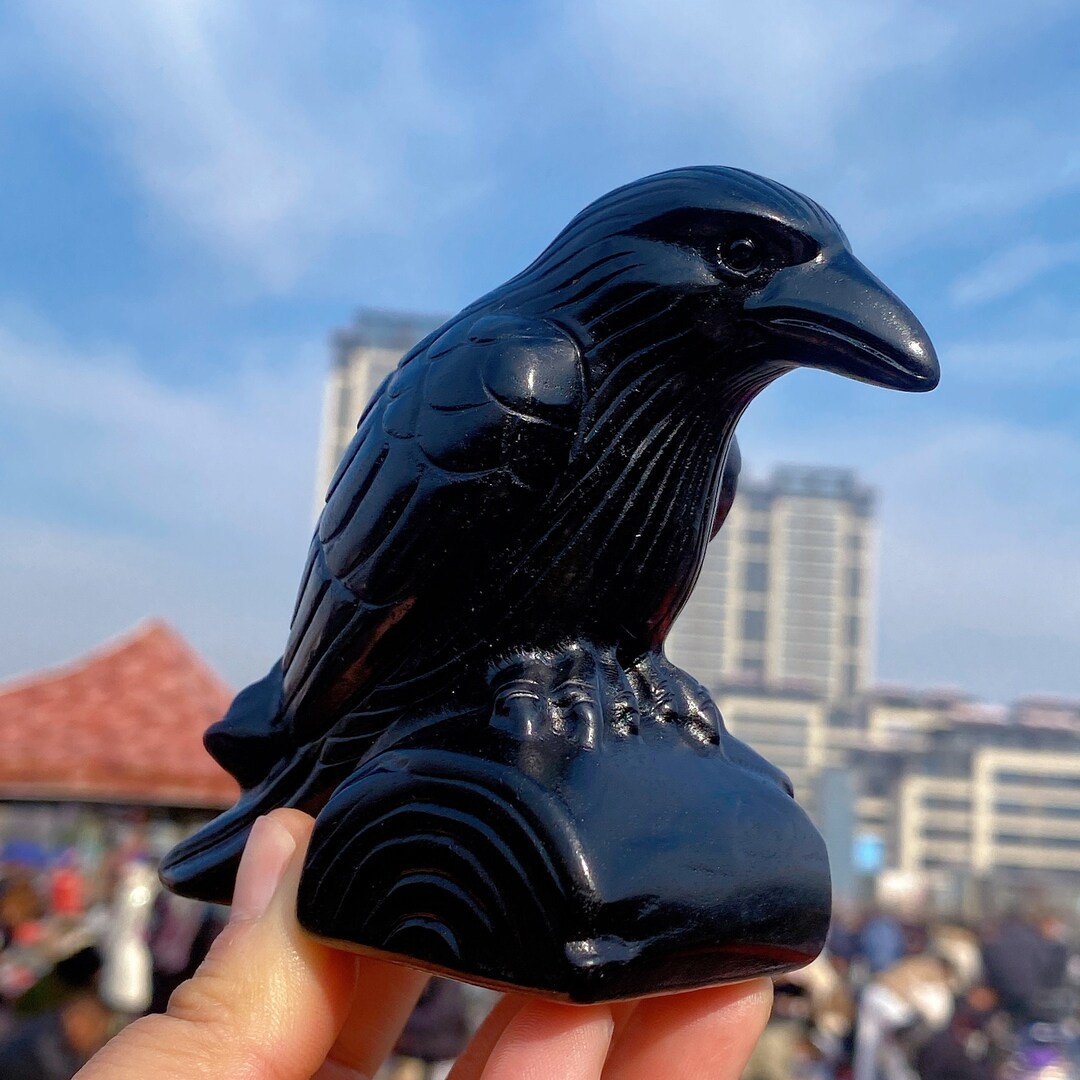 1PC Natural Obsidian Crow,hand Carved,bird Carved,crystal Healing,crystal Animal,home Decoration ...