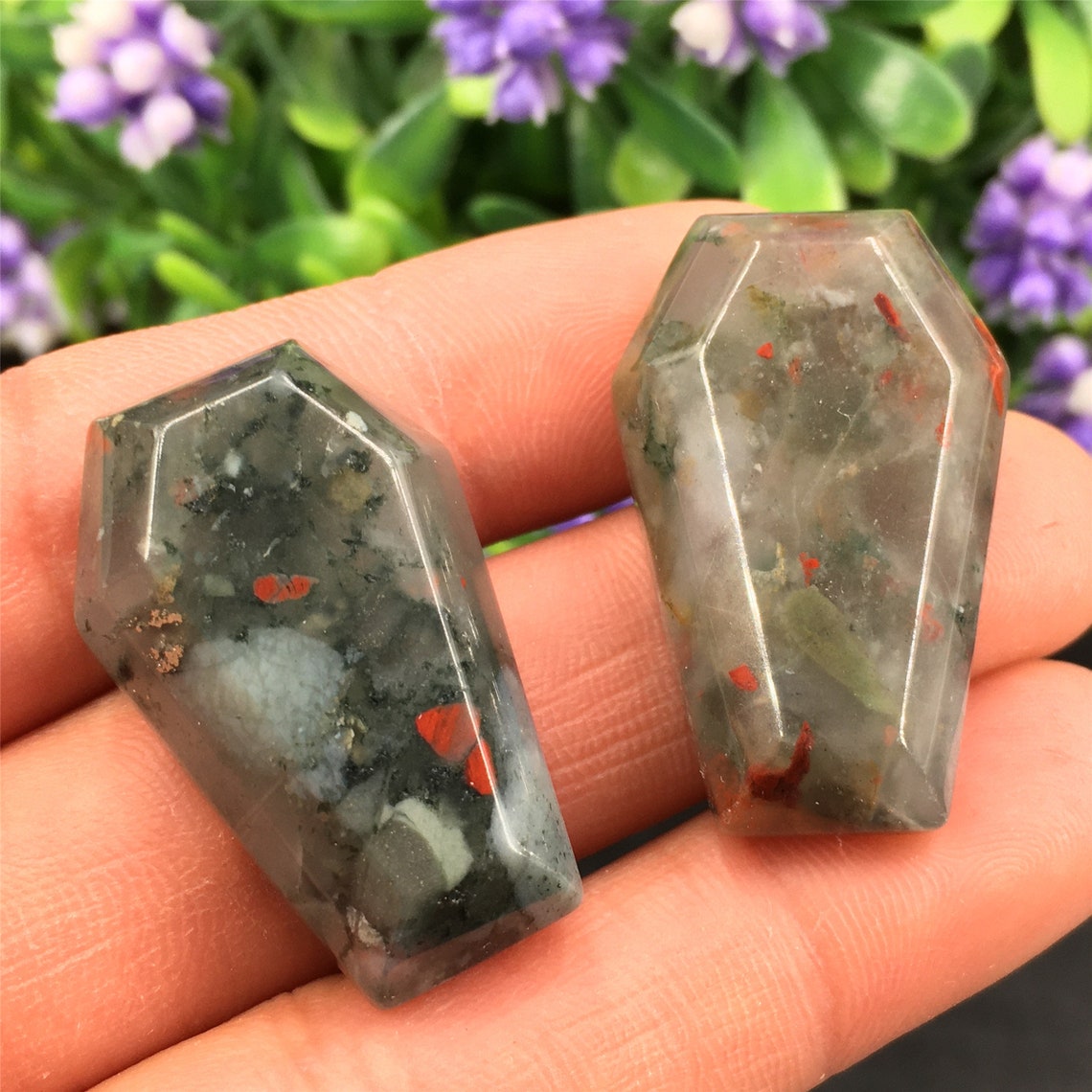 10pc Natural Bloodstone Quartz Crystal Coffincrystal | Etsy