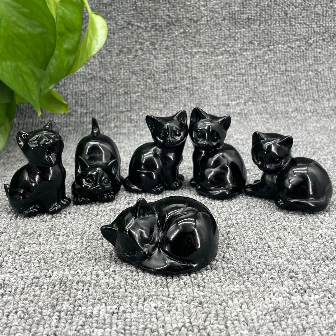 Natural Obsidian Cat,crystal Cat,hand Carved,home Decoration,crystal ...