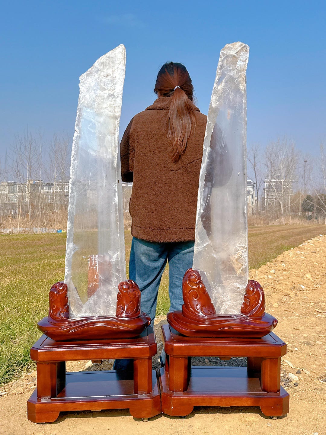 64“ A Pair Clear Selenite Plate,selenite Display Specimen,large Raw ...