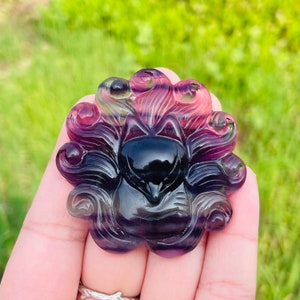 1pc Natural Fluorite Nine-tailed Fox,crystal Fox,hand Carved,home ...